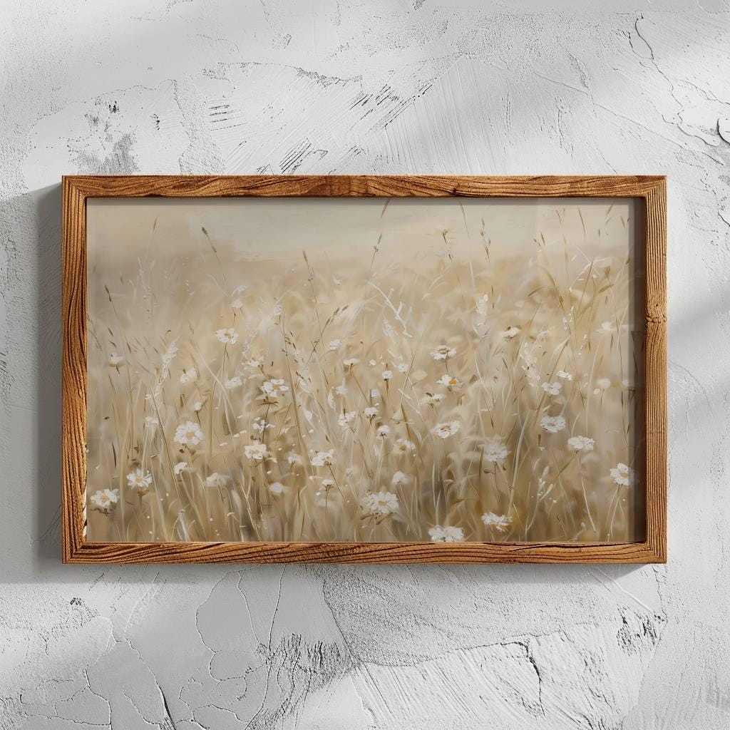 Neutral Wildflower Field Printable Art | Minimalist Beige Field | White ...