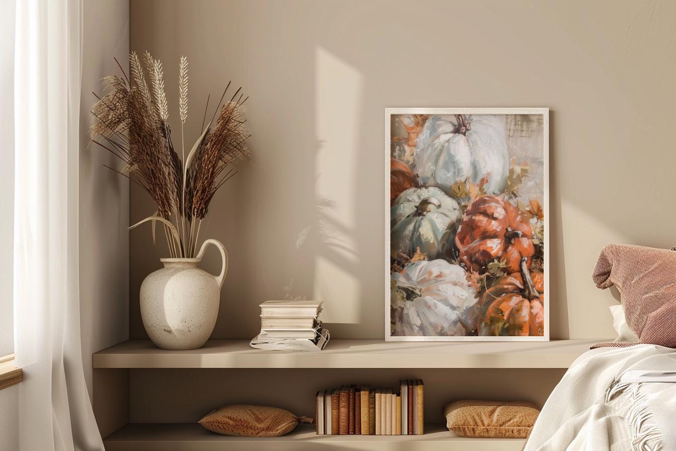 Fall Pumpkins Oil Painting | Pumpkin Printable Art | Autumn Pumpkin ...