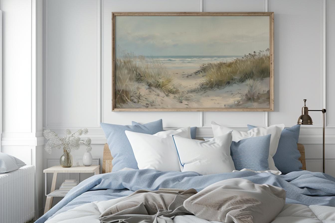 Vintage Beach Sand Dunes Oil Painting | Vintage Ocean Art | Beach House ...