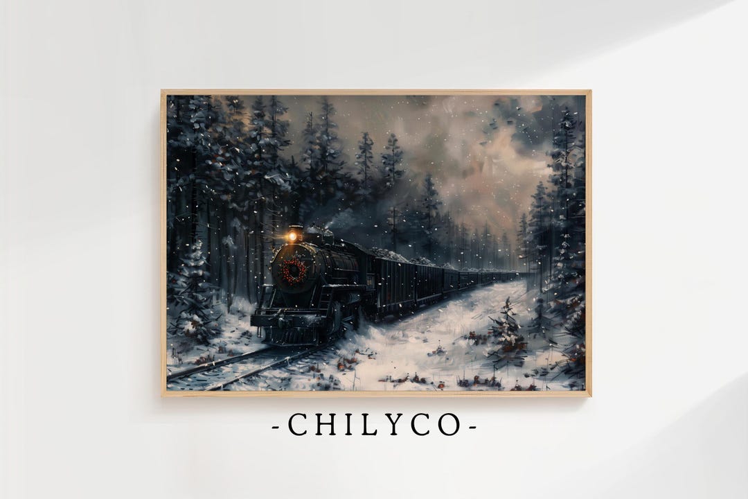 Vintage Christmas Coal Train Art | Antique Winter Coal Train Oil ...