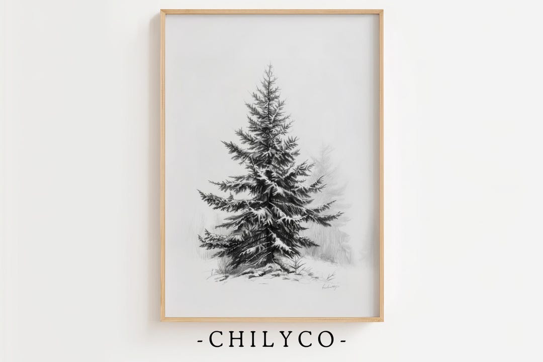 Winter Pine Tree Sketch | Printable Art | Winter Forest Art | Line ...