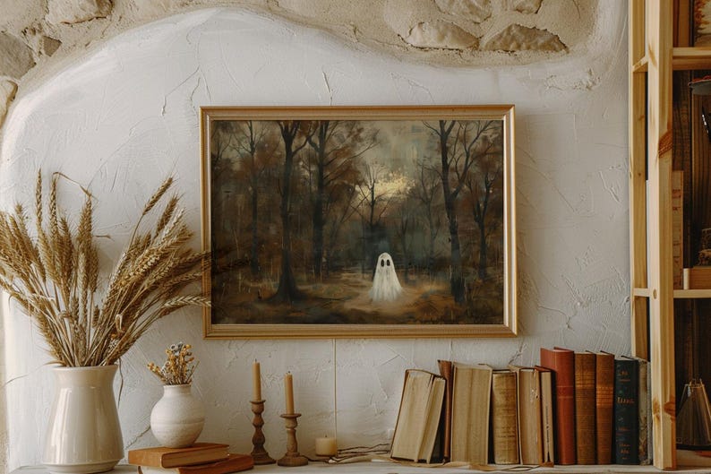 Cute Ghost in the Forest | Vintage Ghost Art | Halloween Ghost | Spooky ...