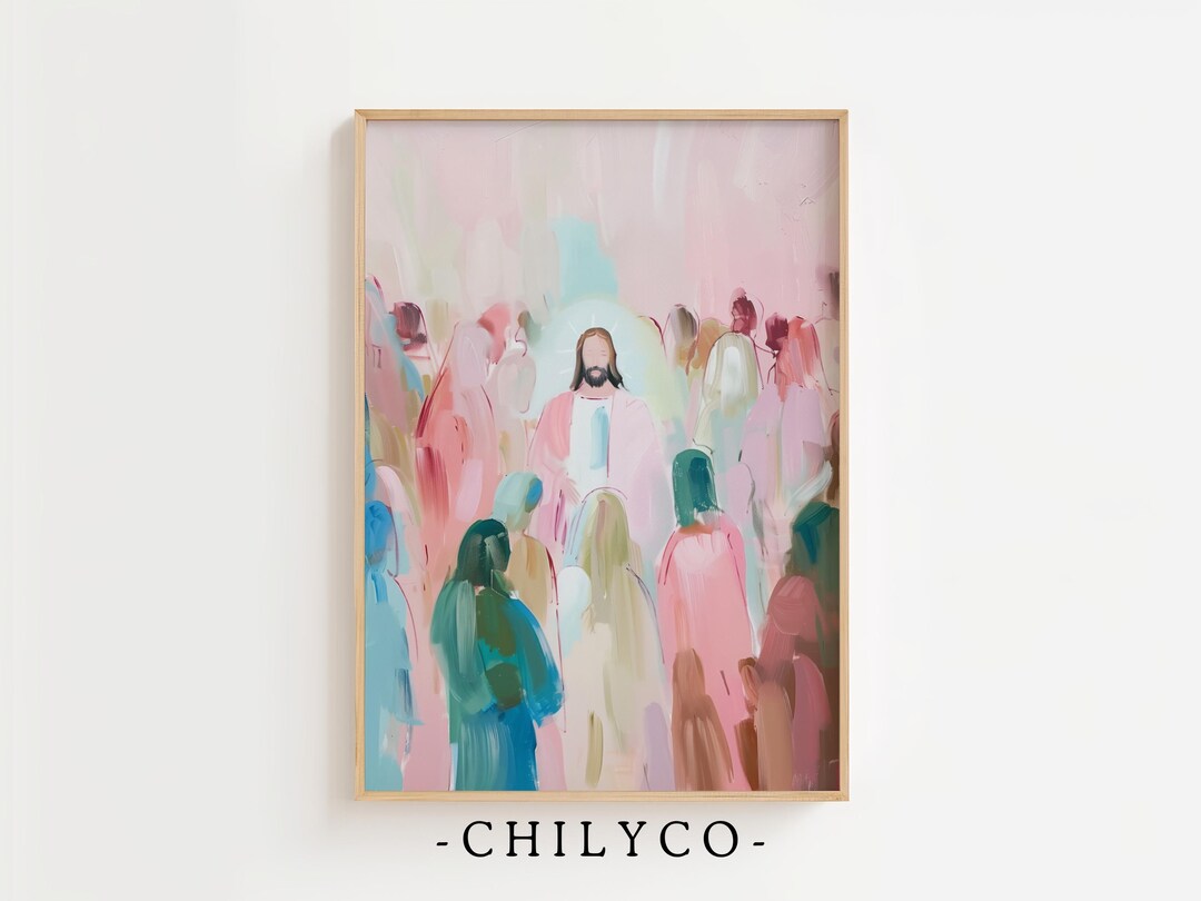 Pastel Jesus Preaching Oil Painting | Vintage Bright Christian Art ...