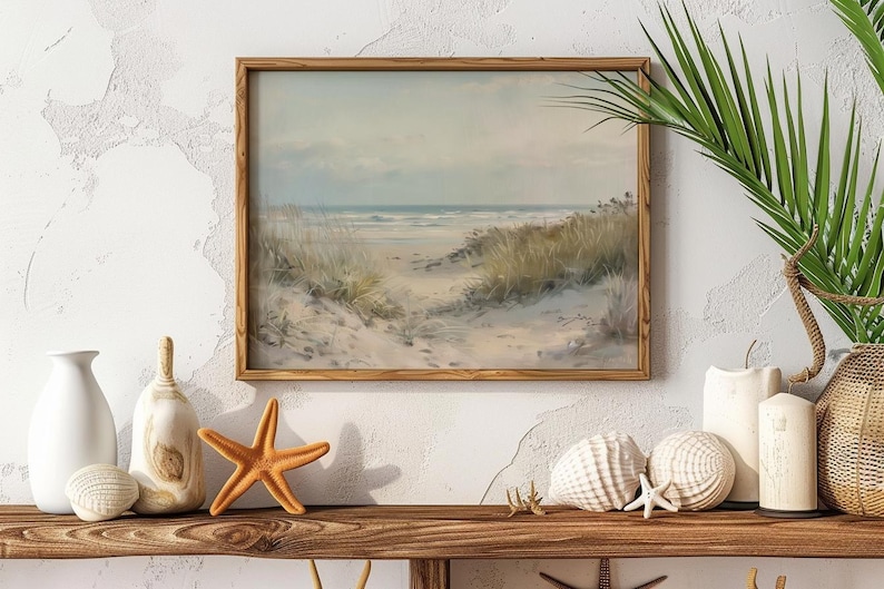 Vintage Beach Sand Dunes Oil Painting | Vintage Ocean Art | Beach House ...