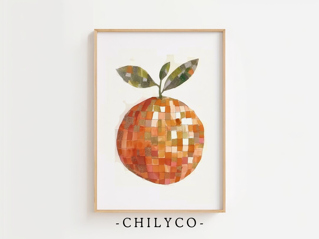 Disco Orange Art Print | Glam Disco Ball Orange | Preppy Fruit Kitchen ...