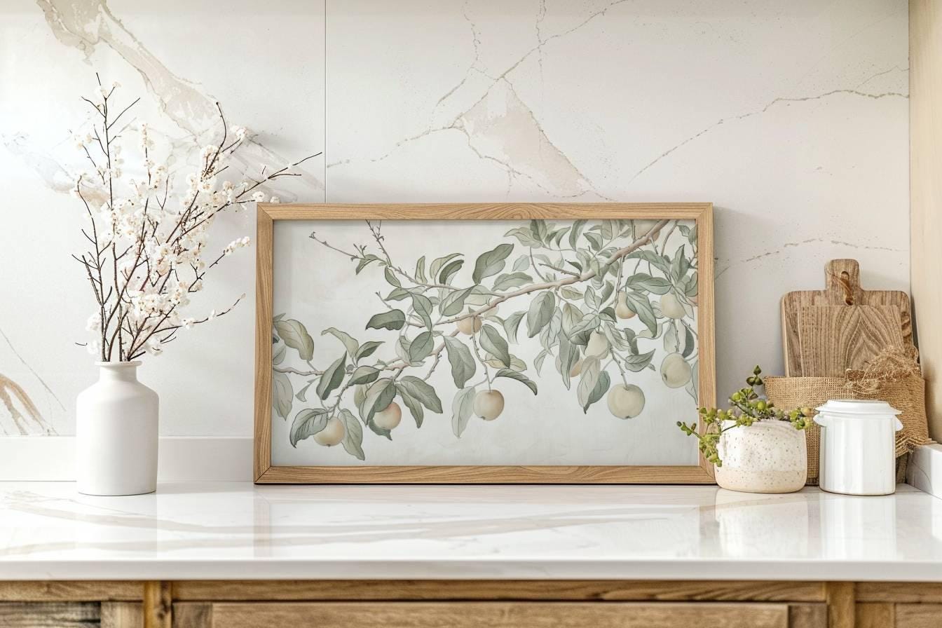 Printable Apple Tree Branch Art | Vintage Oil Painting | Watercolor Art ...