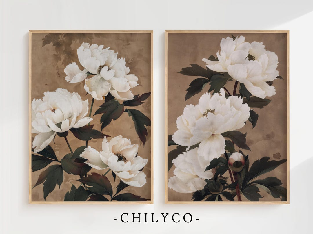 Vintage Peonies Art Bundle | Moody Peonies Art | Gothic Wildflower Oil ...