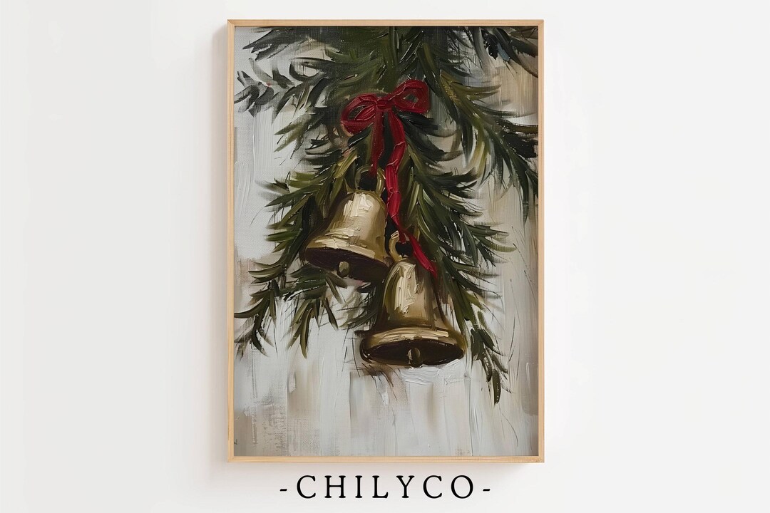 Dark Christmas Bells Oil Painting | Vintage Golden Bells Art | Moody ...