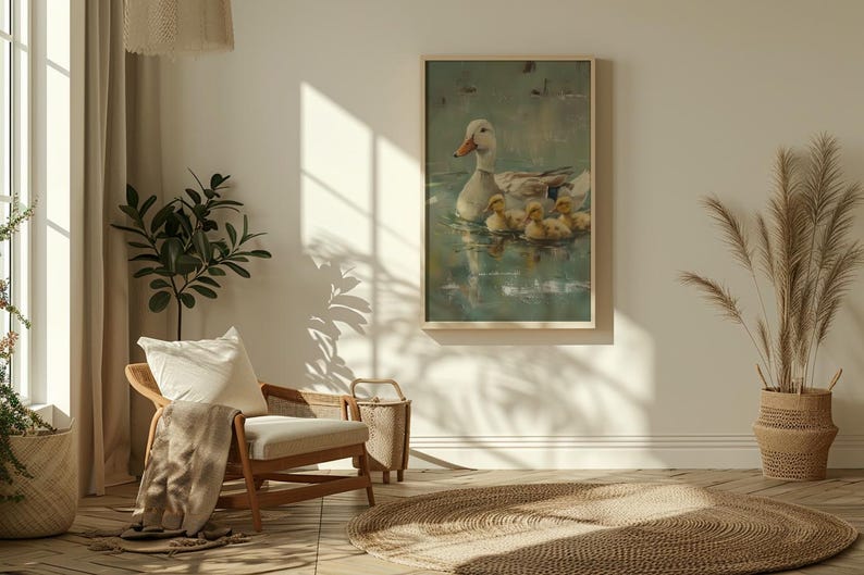 Printable Vintage Spring Ducks Art Print | Neutral Beige Cottagecore ...