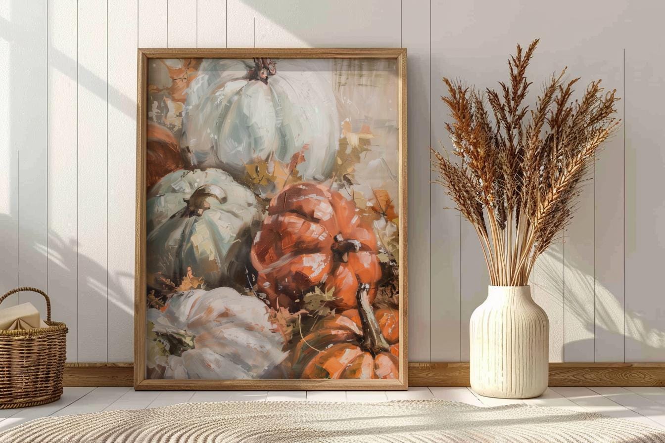 Fall Pumpkins Oil Painting | Pumpkin Printable Art | Autumn Pumpkin ...