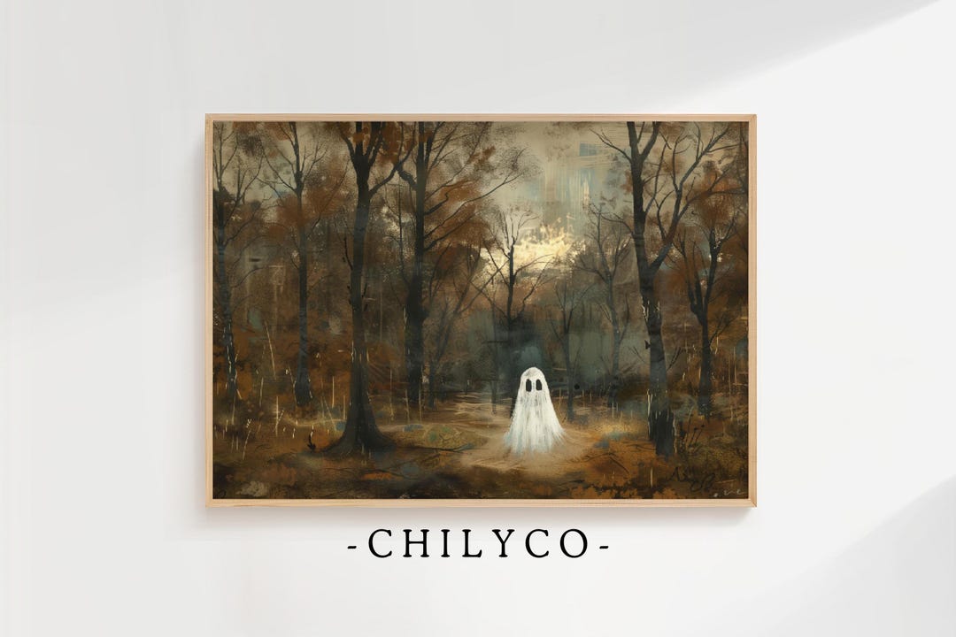 Cute Ghost in the Forest | Vintage Ghost Art | Halloween Ghost | Spooky ...