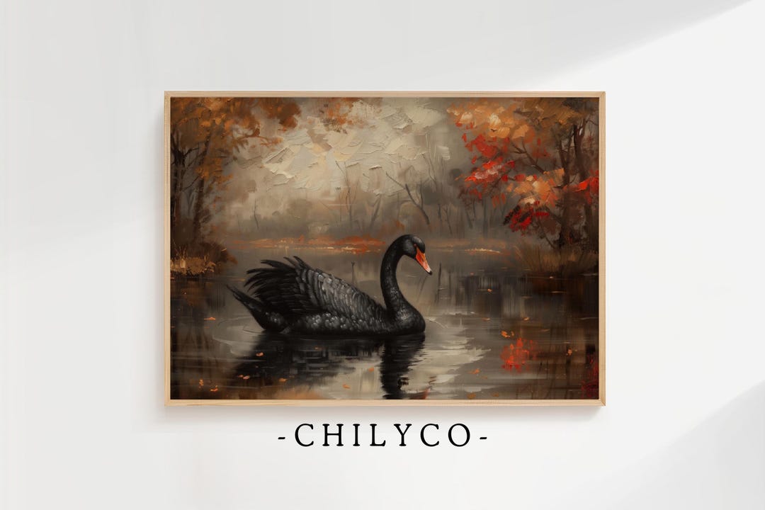 Vintage Black Swan Oil Painting | Digital Download | Black Swan in ...
