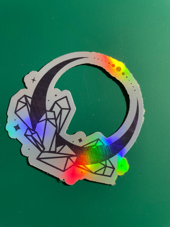 Holographic Moon and Crystals Sticker - Etsy