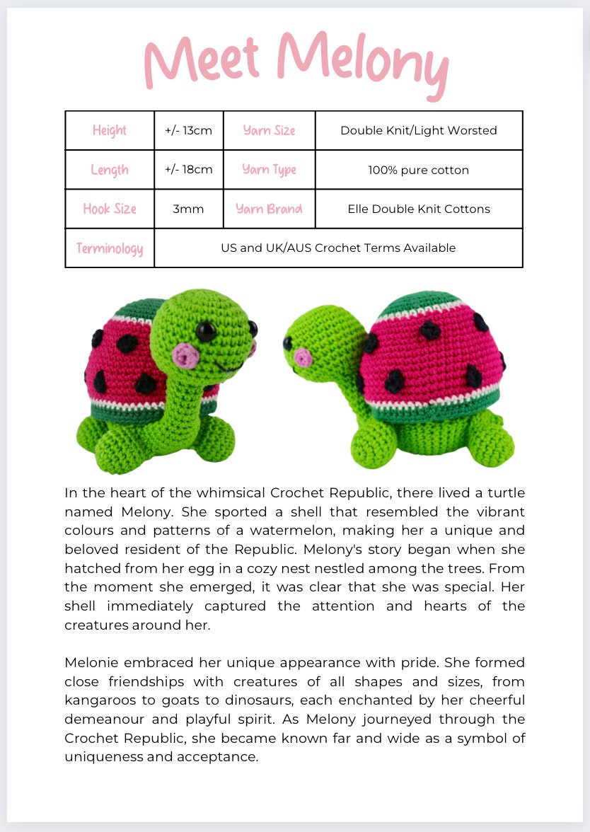 Melony the Turtle Crochet Pattern - Etsy