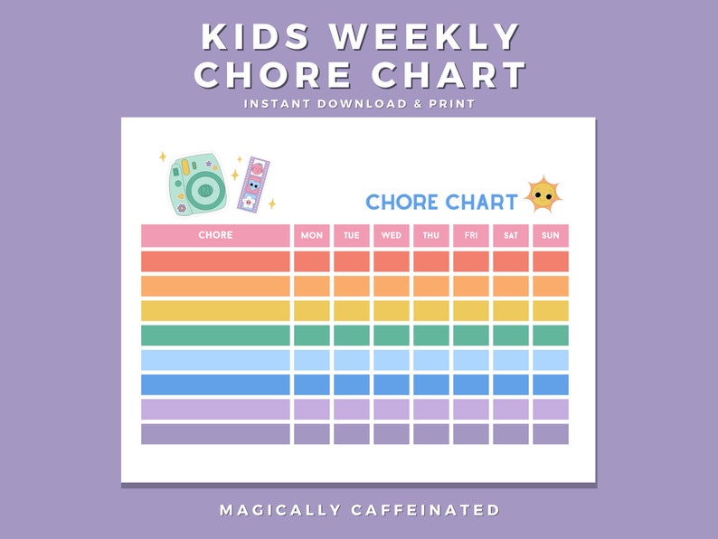 Kids Weekly Chore Chart Chore Chart Checklist Printable PDF ...