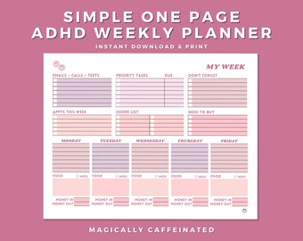 ADHD Weekly Planner | Neurospicy One Page Planner & Brain Dump ...