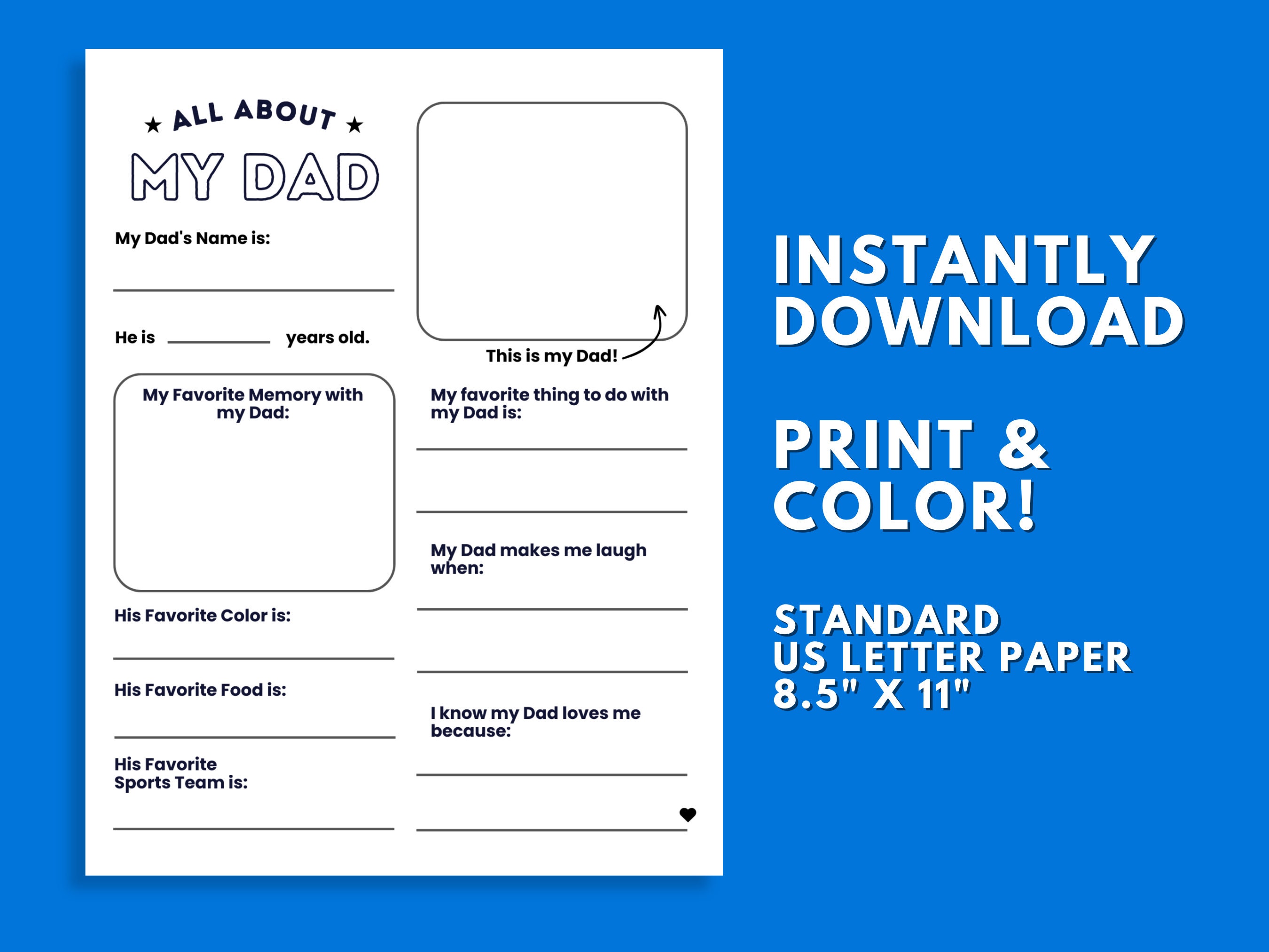 All About My Dad Printable Fathers Day Printable Fathers Day Card Gift ...