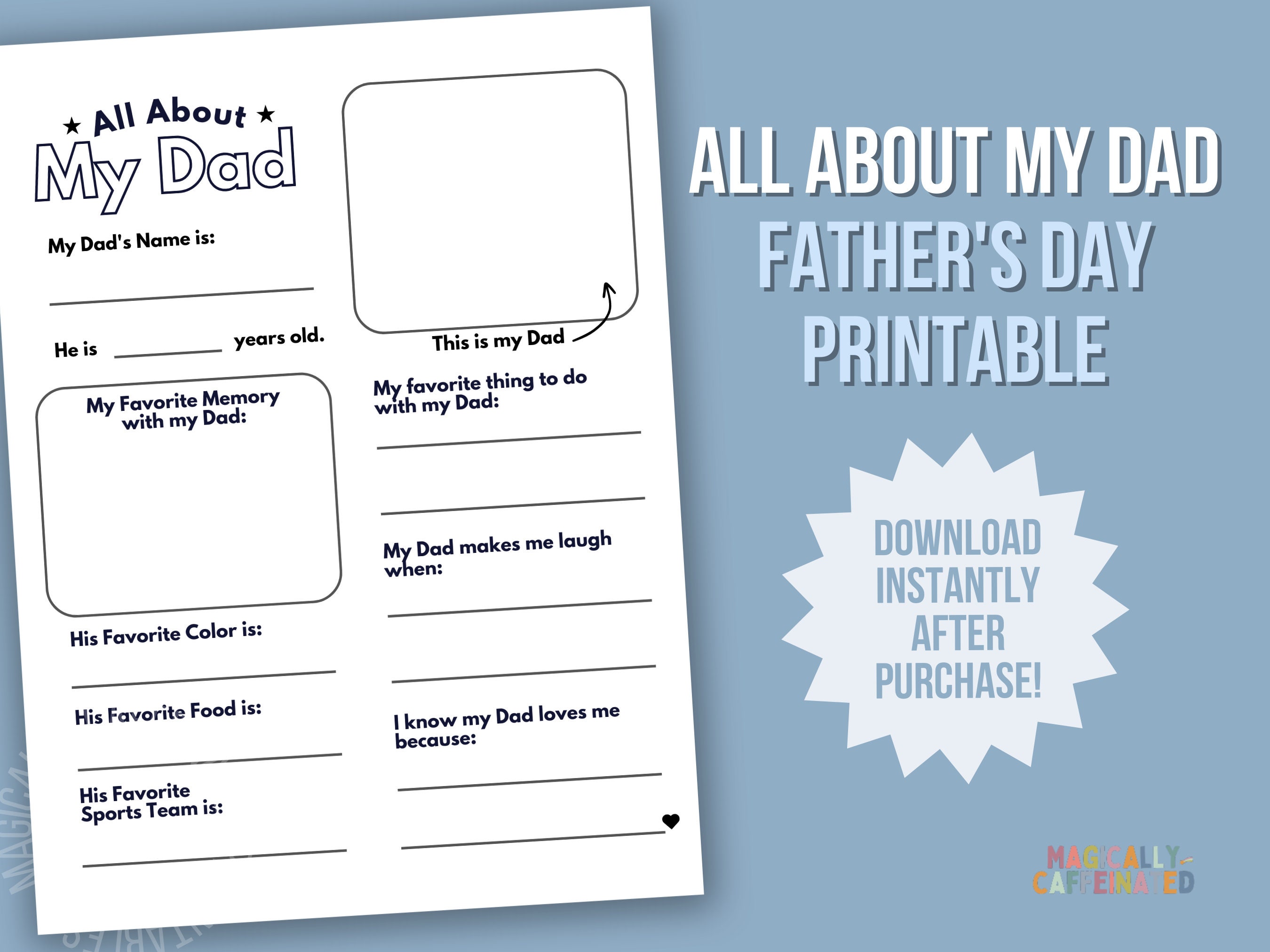 All About My Dad Printable Fathers Day Printable Fathers - Etsy