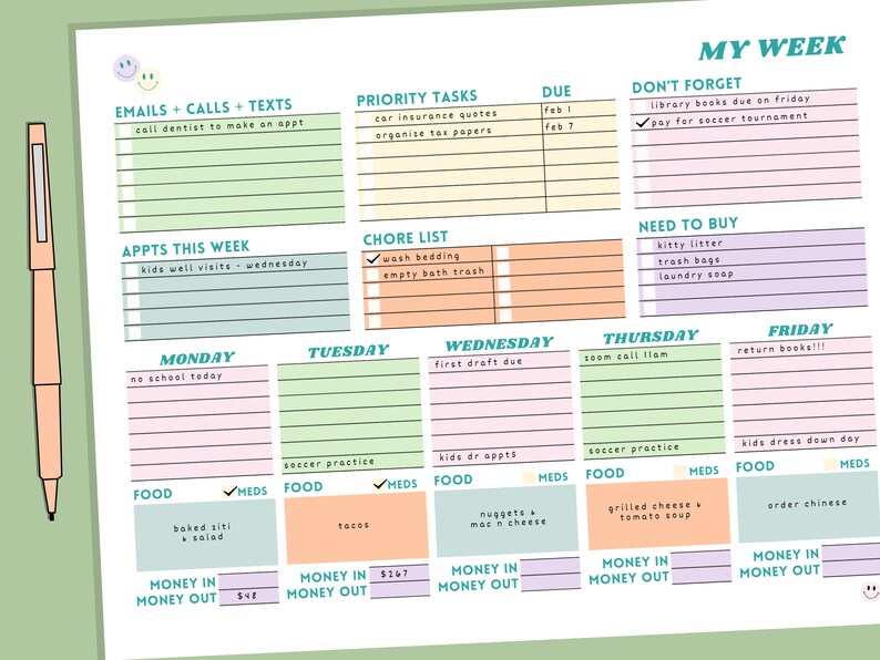ADHD Weekly Planner | Neurospicy One Page Planner & Brain Dump ...