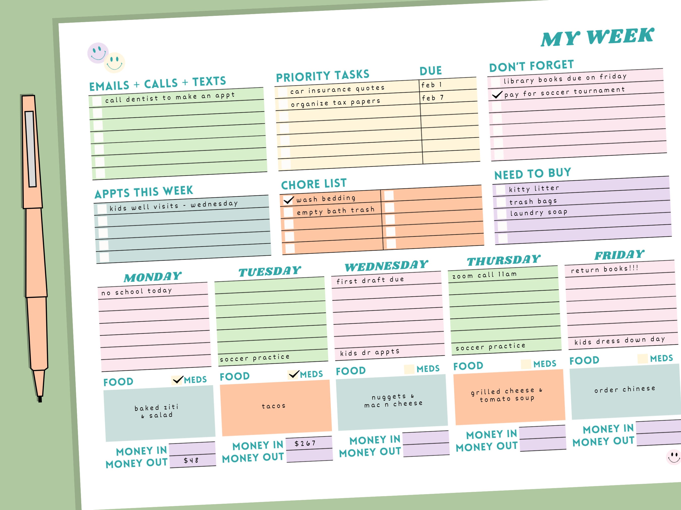 ADHD Weekly Planner | Neurospicy One Page Planner & Brain Dump ...