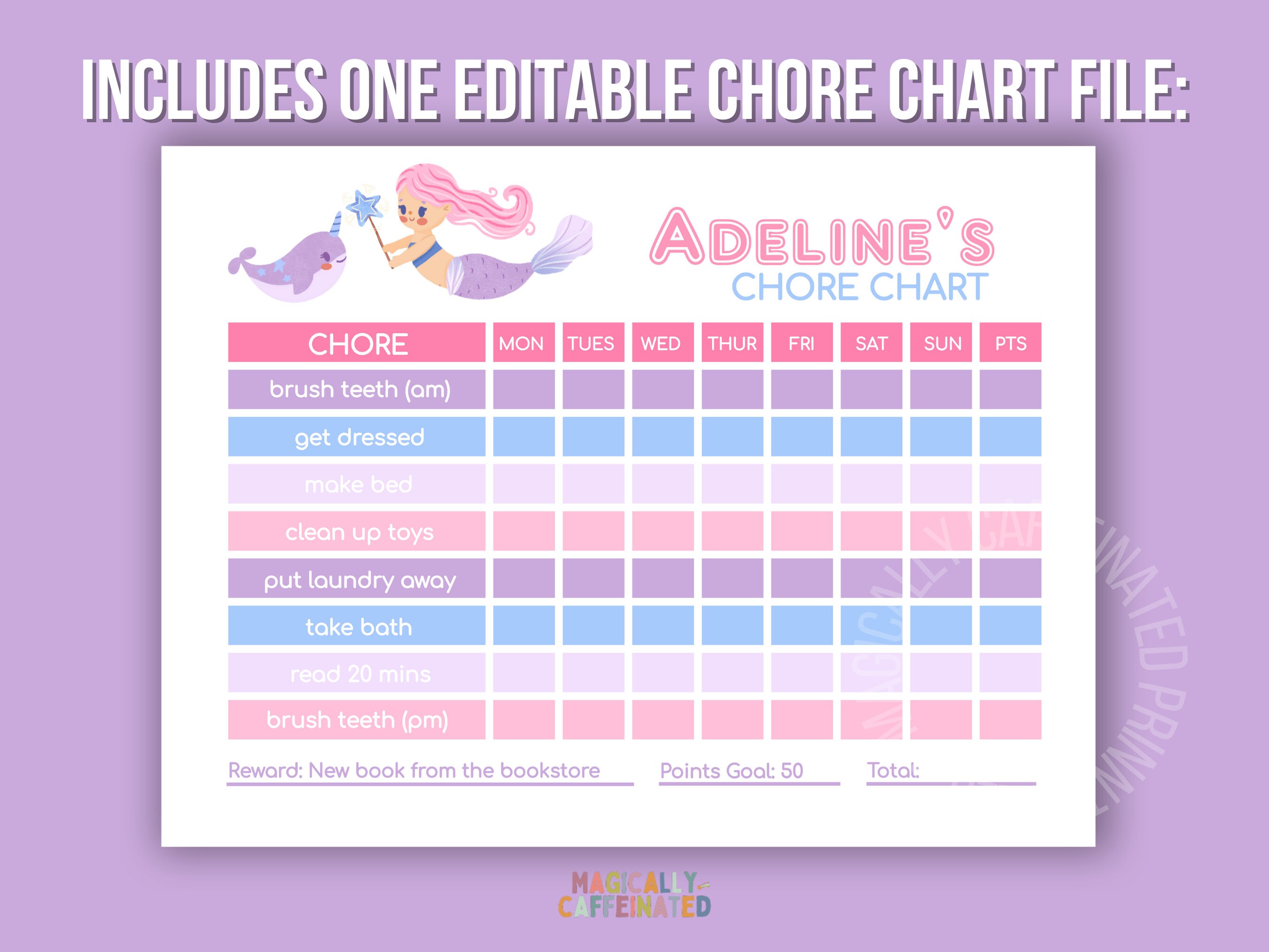 Editable & Printable Chore Chart Girls Chore Chart Daily - Etsy México