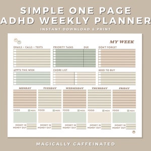 ADHD Weekly Planner | Neurospicy One Page Planner & Brain Dump ...