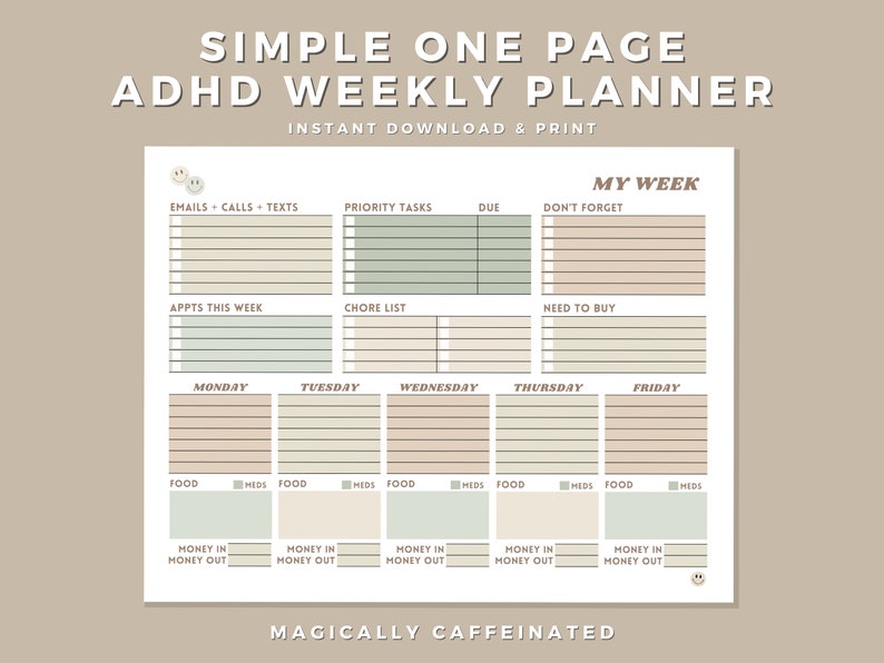 ADHD Weekly Planner | Neurospicy One Page Planner & Brain Dump ...