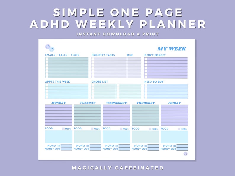 ADHD Weekly Planner | Neurospicy One Page Planner & Brain Dump ...