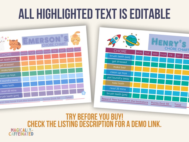 Editable & Printable Chore Chart Girls Chore Chart Daily - Etsy