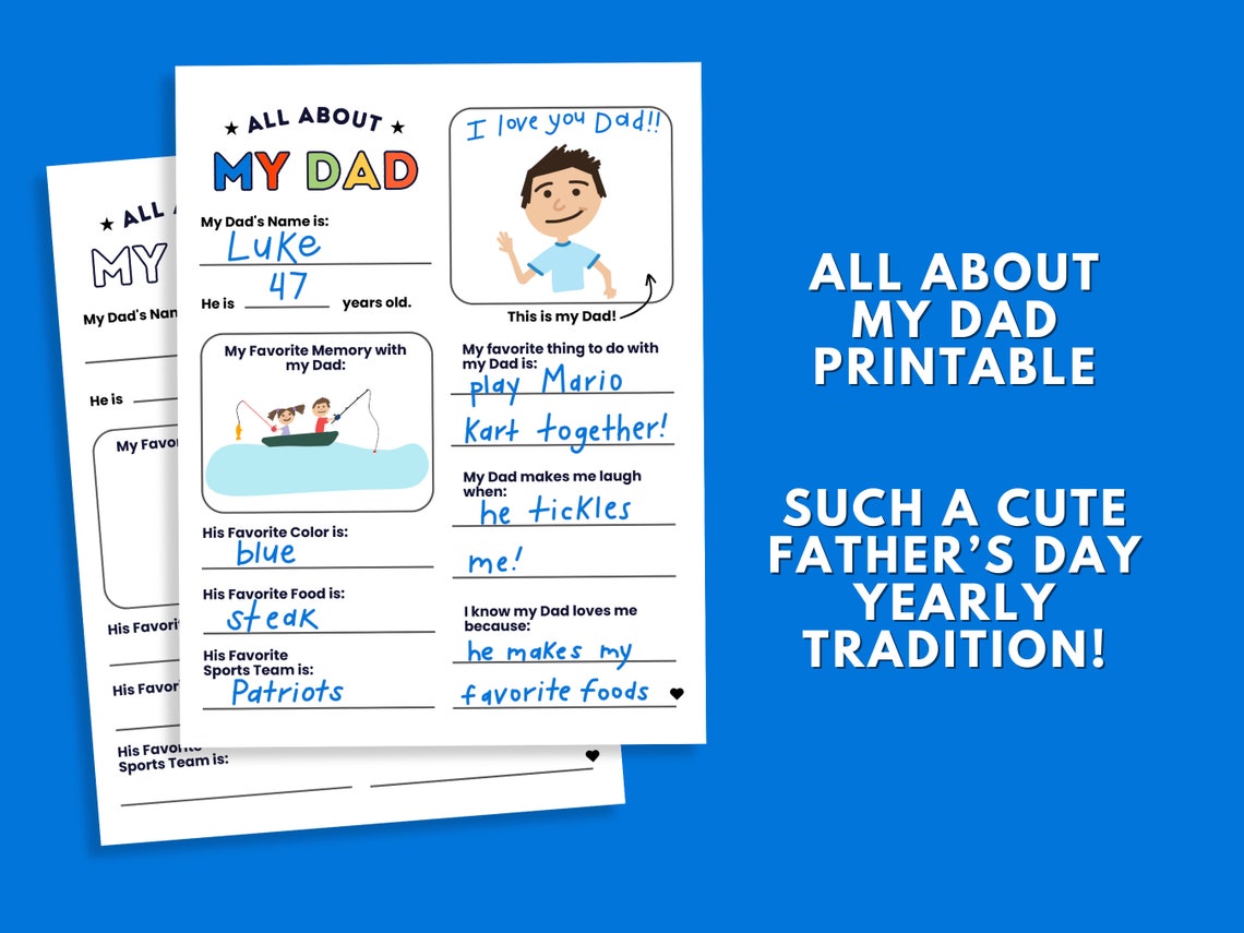 All About My Dad Printable Fathers Day Printable Fathers Day Card Gift ...