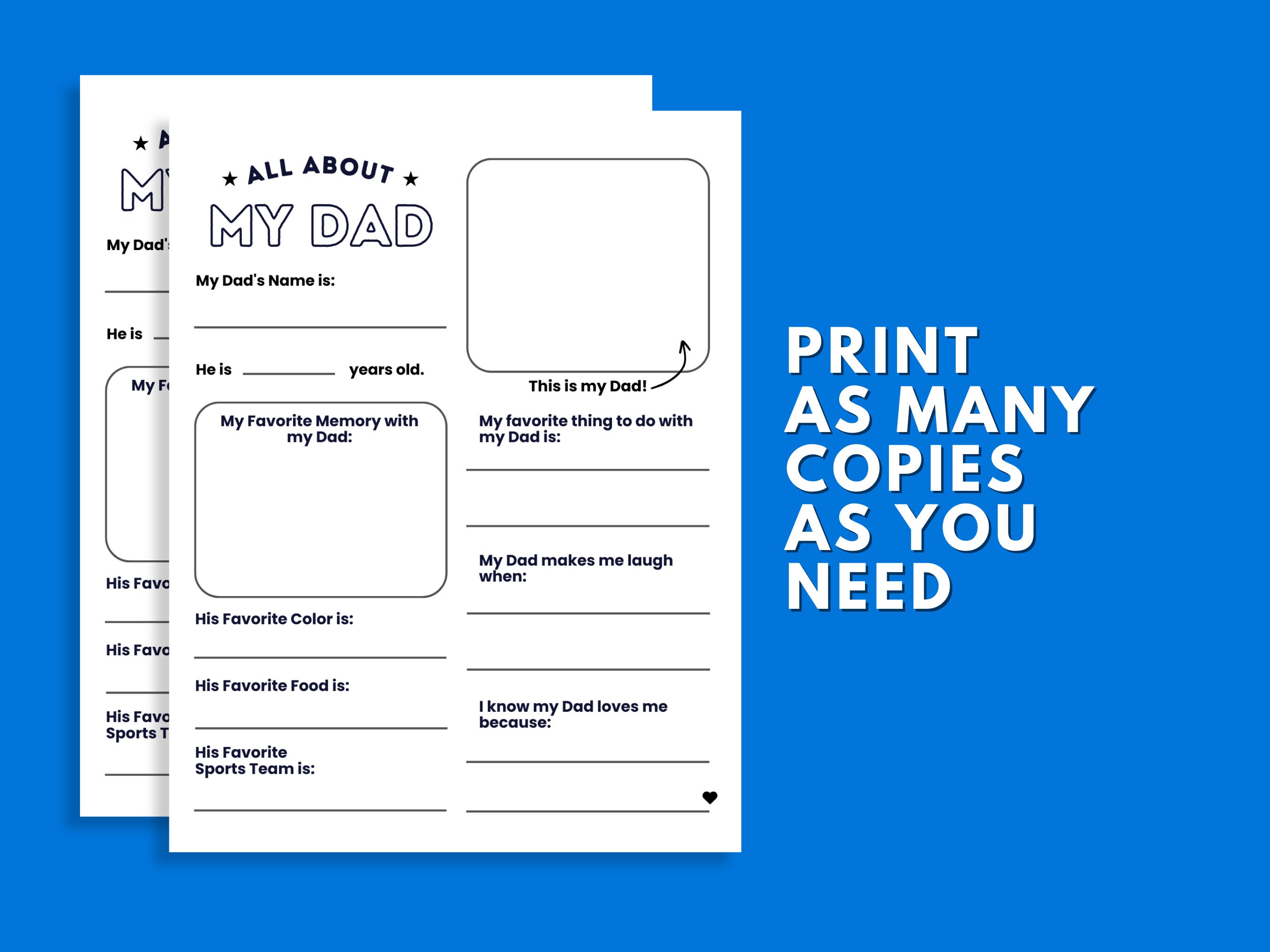 All About My Dad Printable Fathers Day Printable Fathers Day Card Gift ...