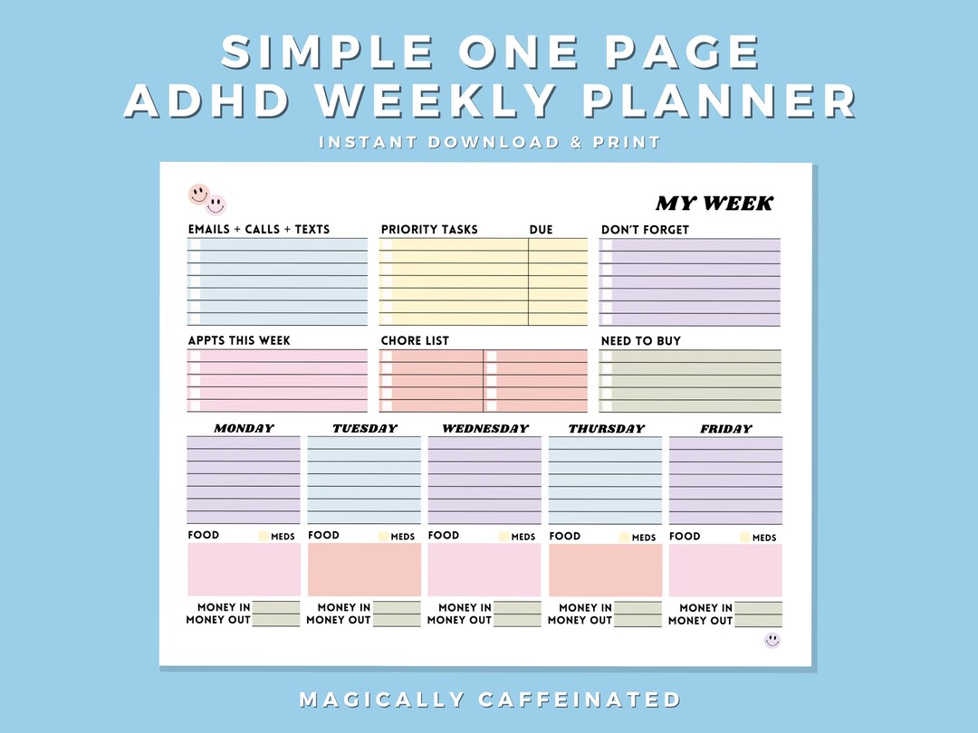 ADHD Weekly Planner | Neurospicy One Page Planner & Brain Dump ...