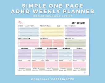 ADHD Weekly Planner | Neurospicy One Page Planner & Brain Dump ...