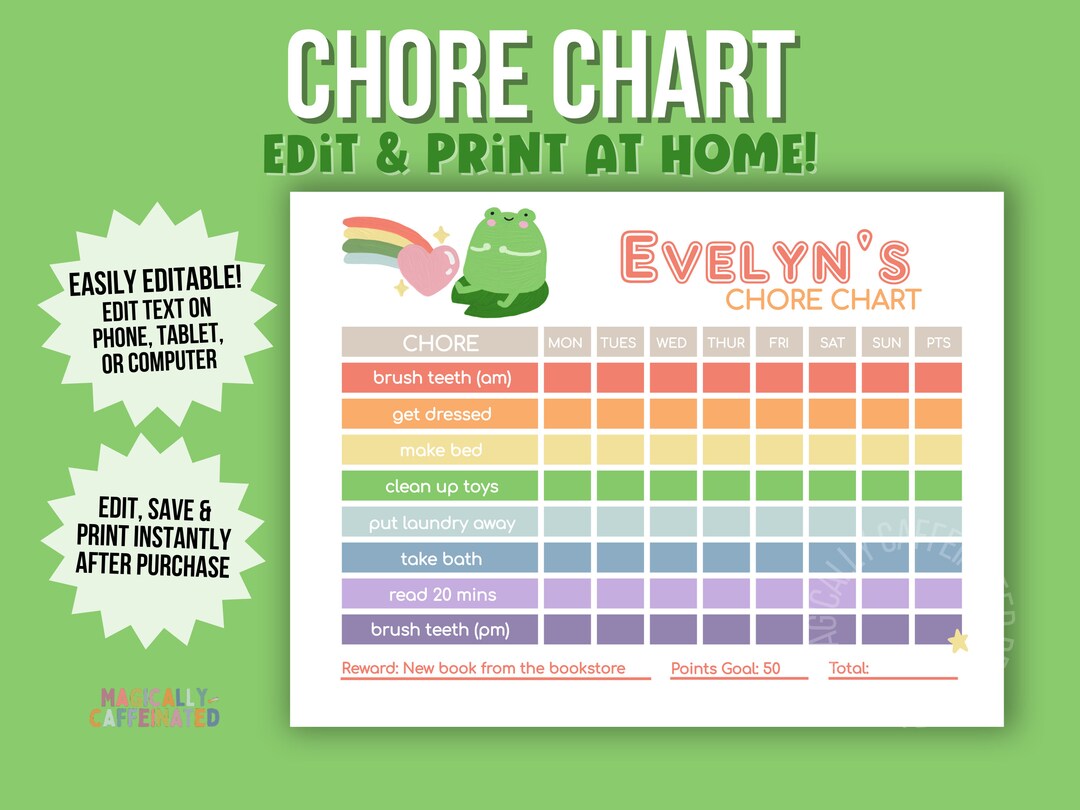 Editable & Printable Chore Chart Girls Chore Chart Girls - Etsy