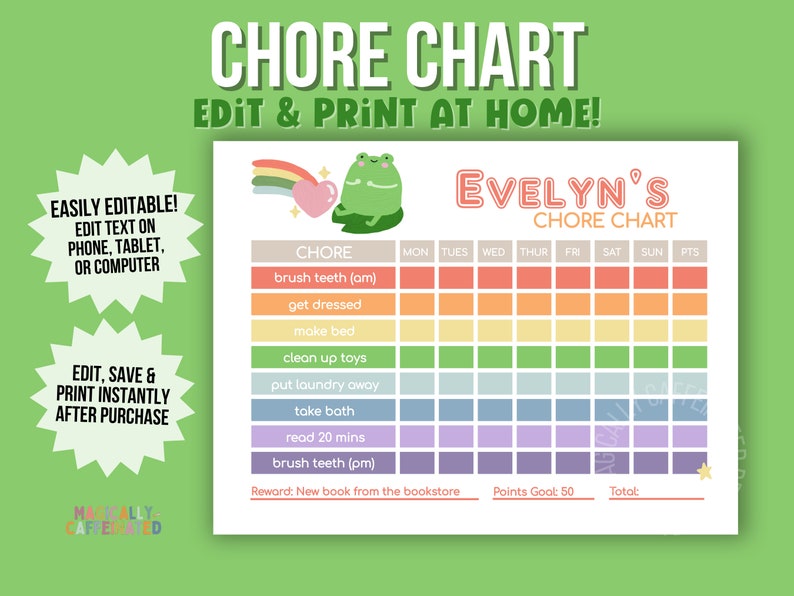 Editable & Printable Chore Chart Girls Chore Chart Girls - Etsy