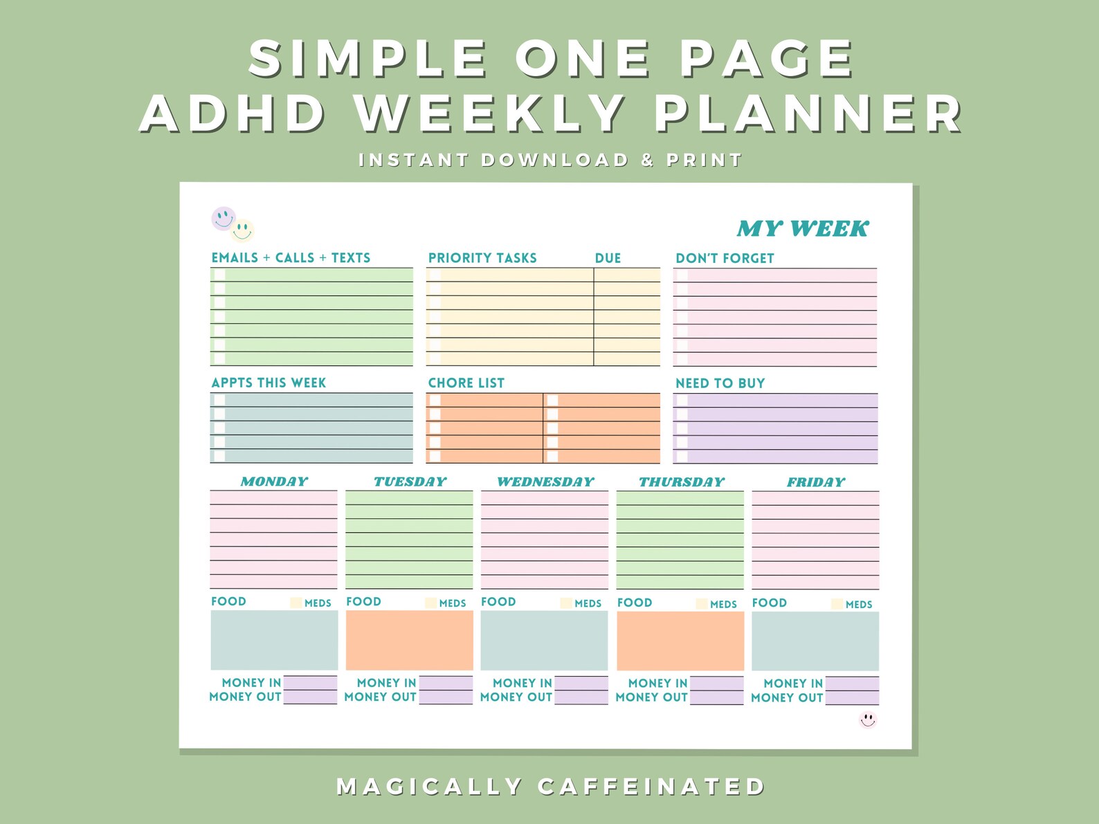 ADHD Weekly Planner | Neurospicy One Page Planner & Brain Dump ...