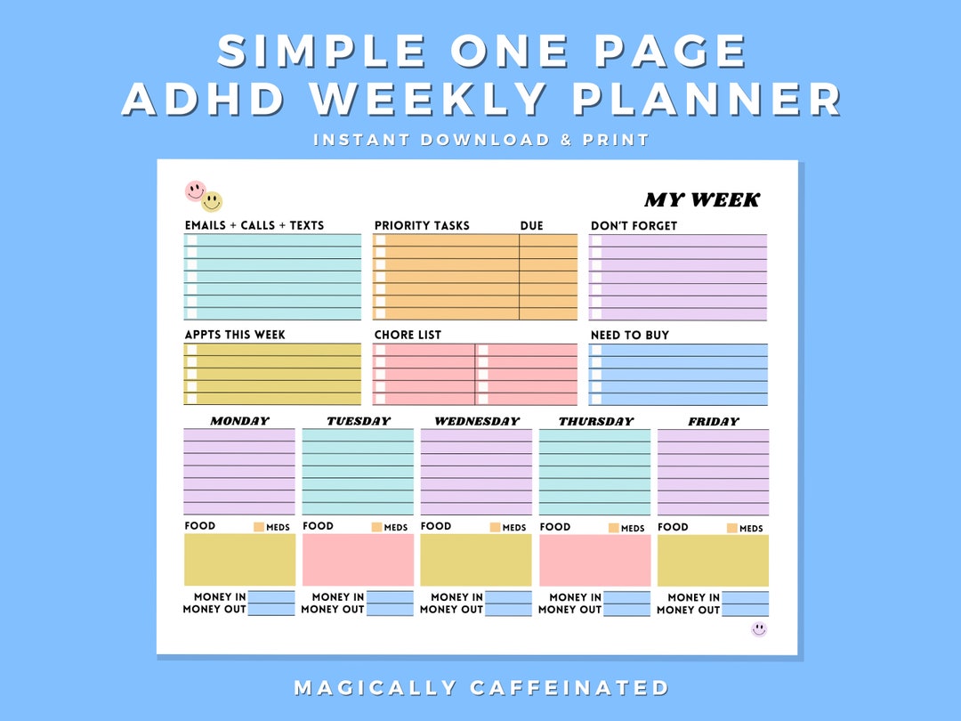 ADHD Weekly Planner | Neurospicy One Page Planner & Brain Dump ...