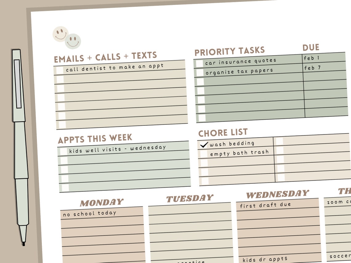 ADHD Weekly Planner | Neurospicy One Page Planner & Brain Dump ...