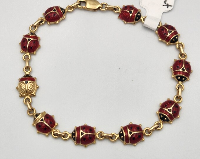 14k Yellow Gold, Ladybug Bracelet - Etsy
