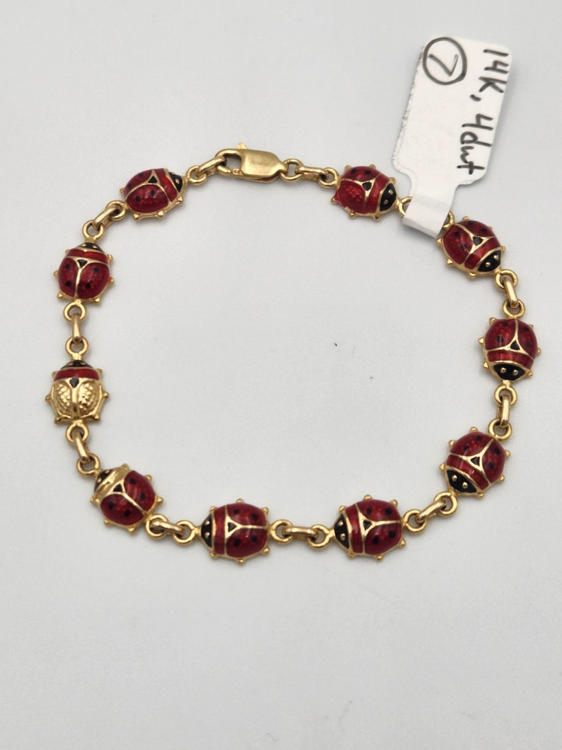 14k Yellow Gold, Ladybug Bracelet - Etsy