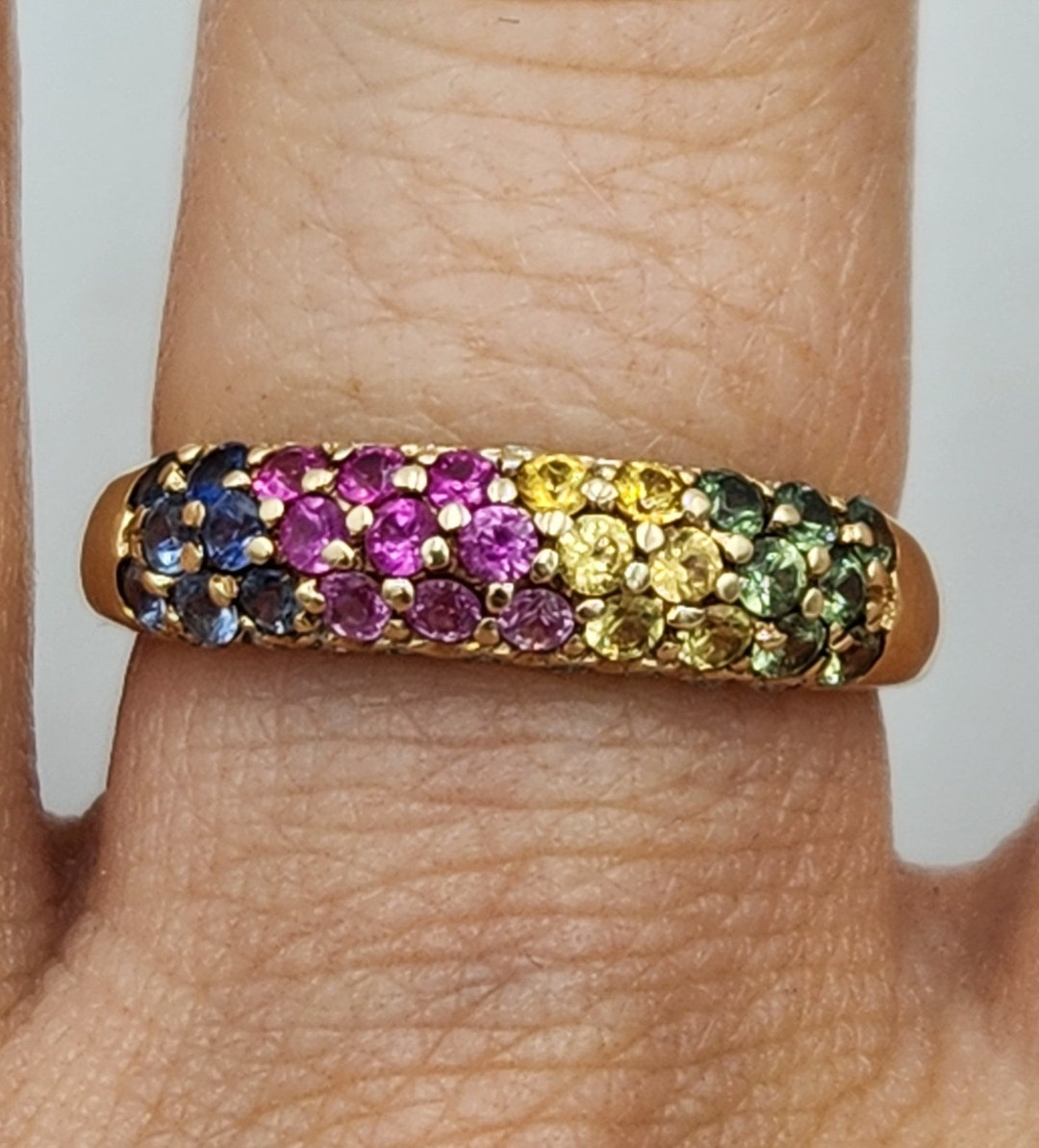 10k Yellow Gold Multi-colored Sapphire & Dia. Ring, Size 7 - Etsy