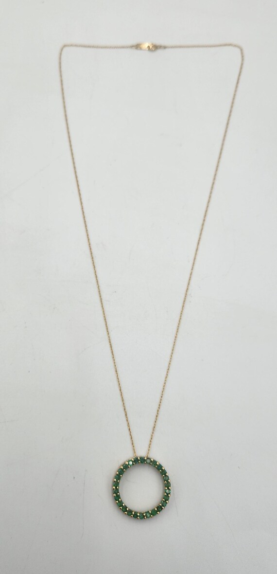10k Yellow Gold Emerald O Pendant with 18" Rope Chain - Gem