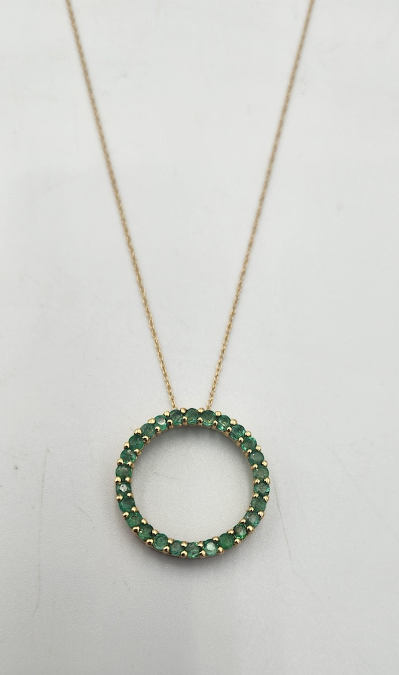 10k Yellow Gold Emerald O Pendant with 18" Rope Chain - Gem