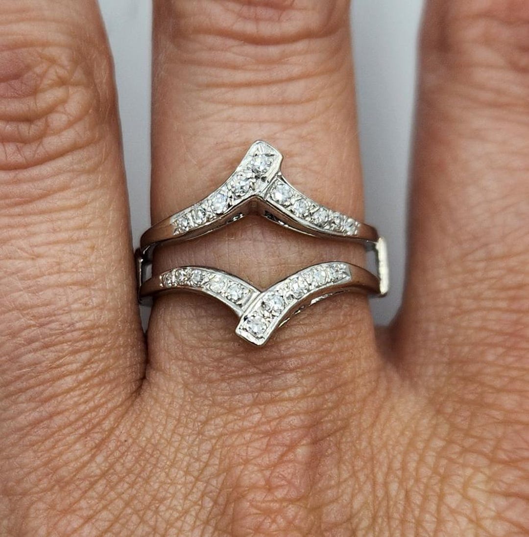 14k White Gold Diamond Ring Jacket, Size 7.5 - Etsy