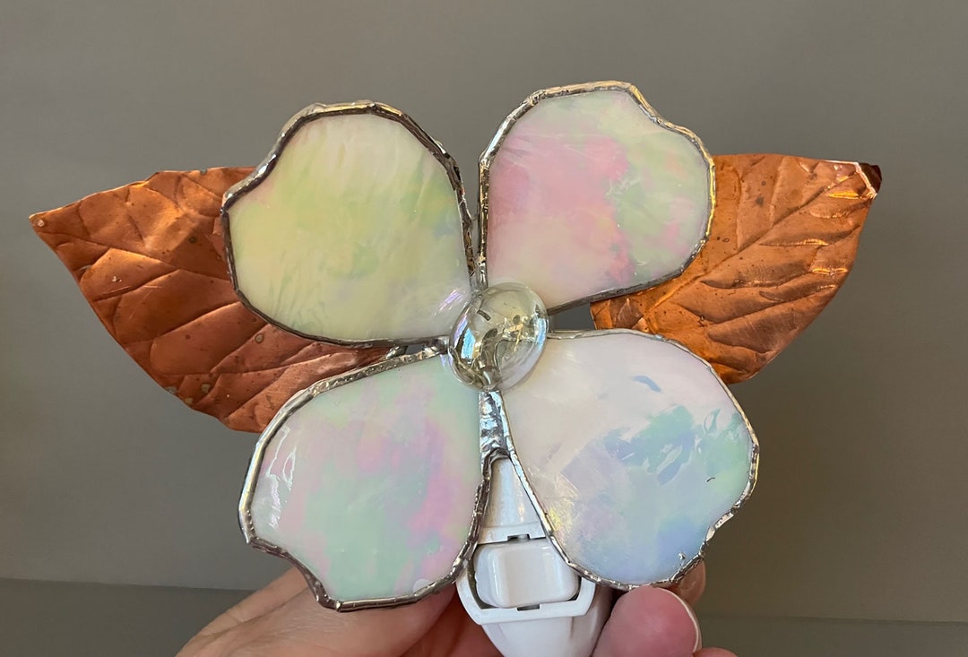Stained Glass Night Light -- Dogwood With Copper Leaves - Etsy