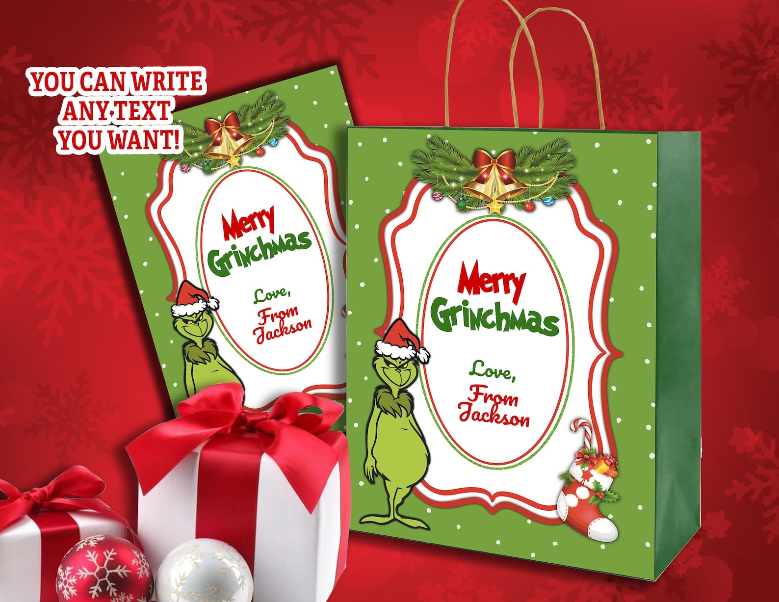 Editable Christmas Grinch Gift Bag Label XMAS Grinch Favor - Etsy