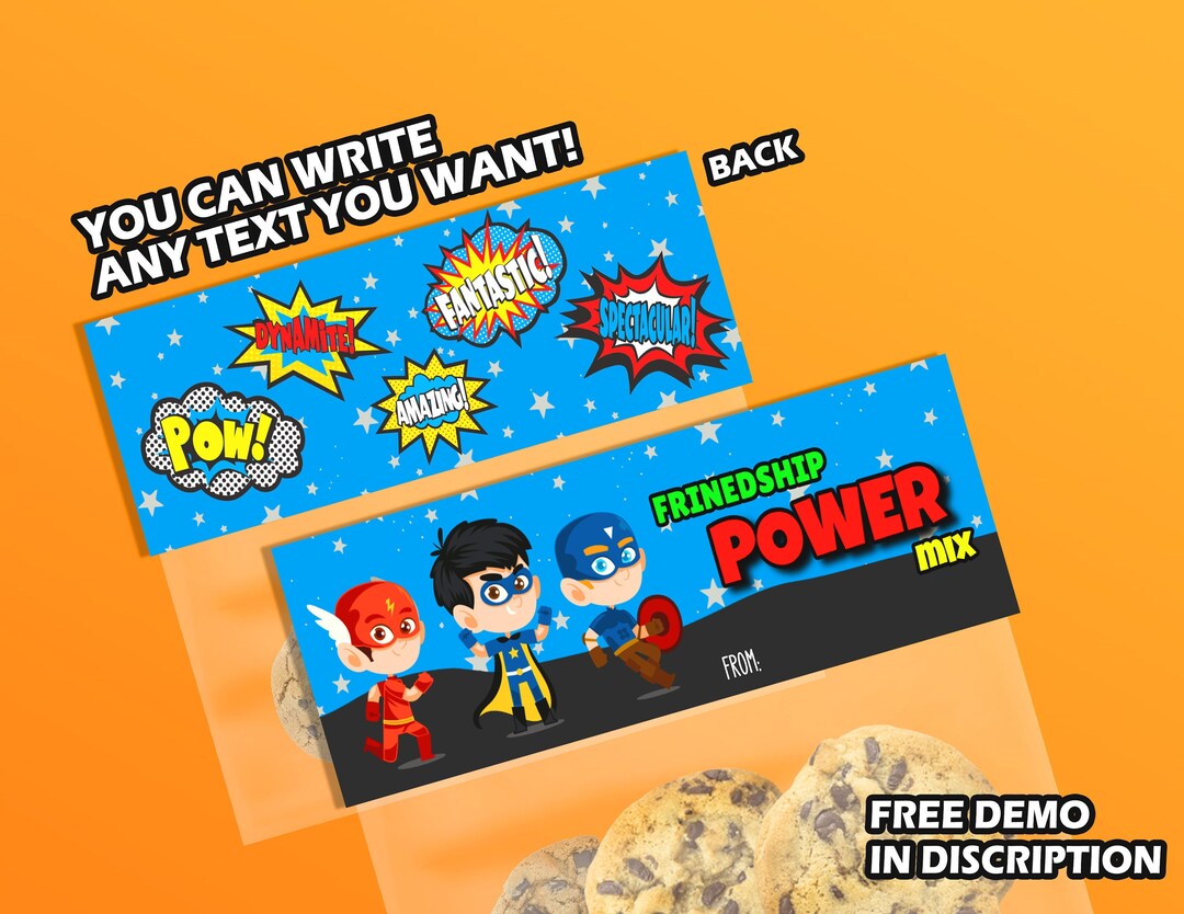 EDITABLE Super Hero Kids Valentines Treat Bag Topper Label, Printable ...