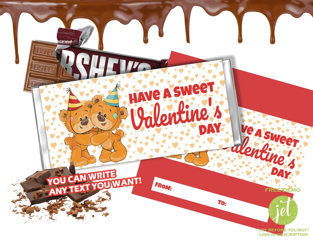 Editable Printable Valentine Candy Bar Wrapper Label, Hershey Bar ...