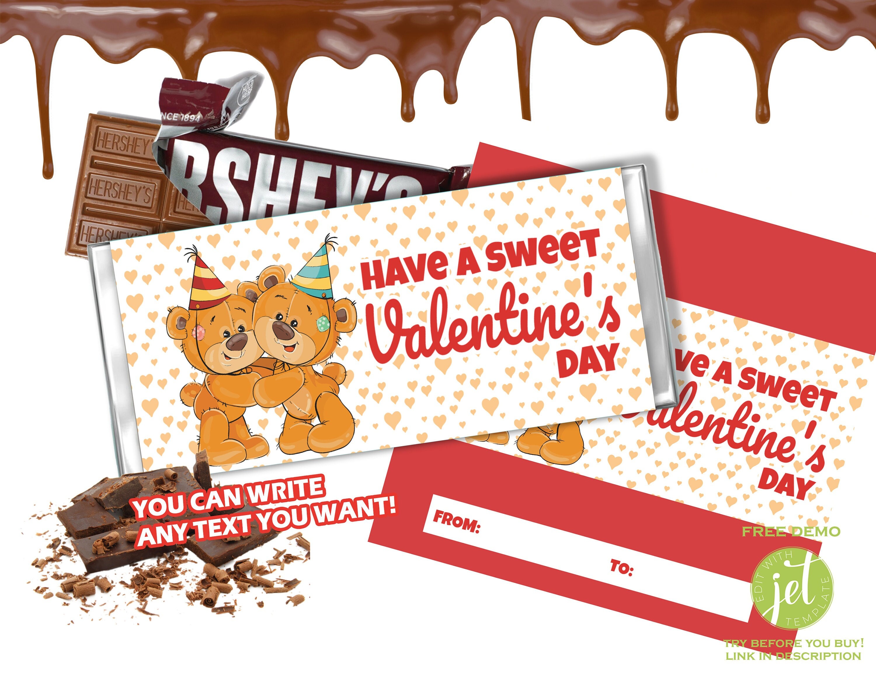 Editable Printable Valentine Candy Bar Wrapper Label, Hershey Bar ...