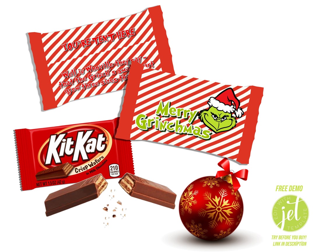 Editable Christmas Kit Kat Candy Chocolate Bar Label, XMAS Party Favor ...
